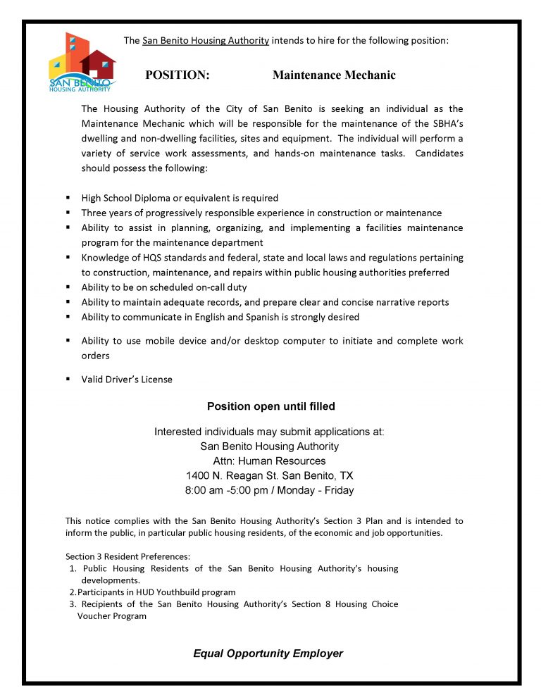 EMPLOYMENT – San Benito Housing Authority